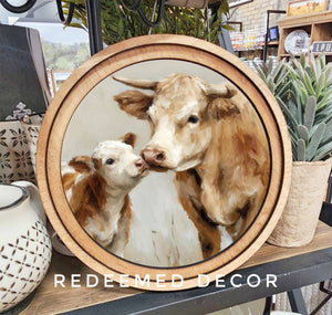 8" Round Cow Calf Art – Red Barn Company Store