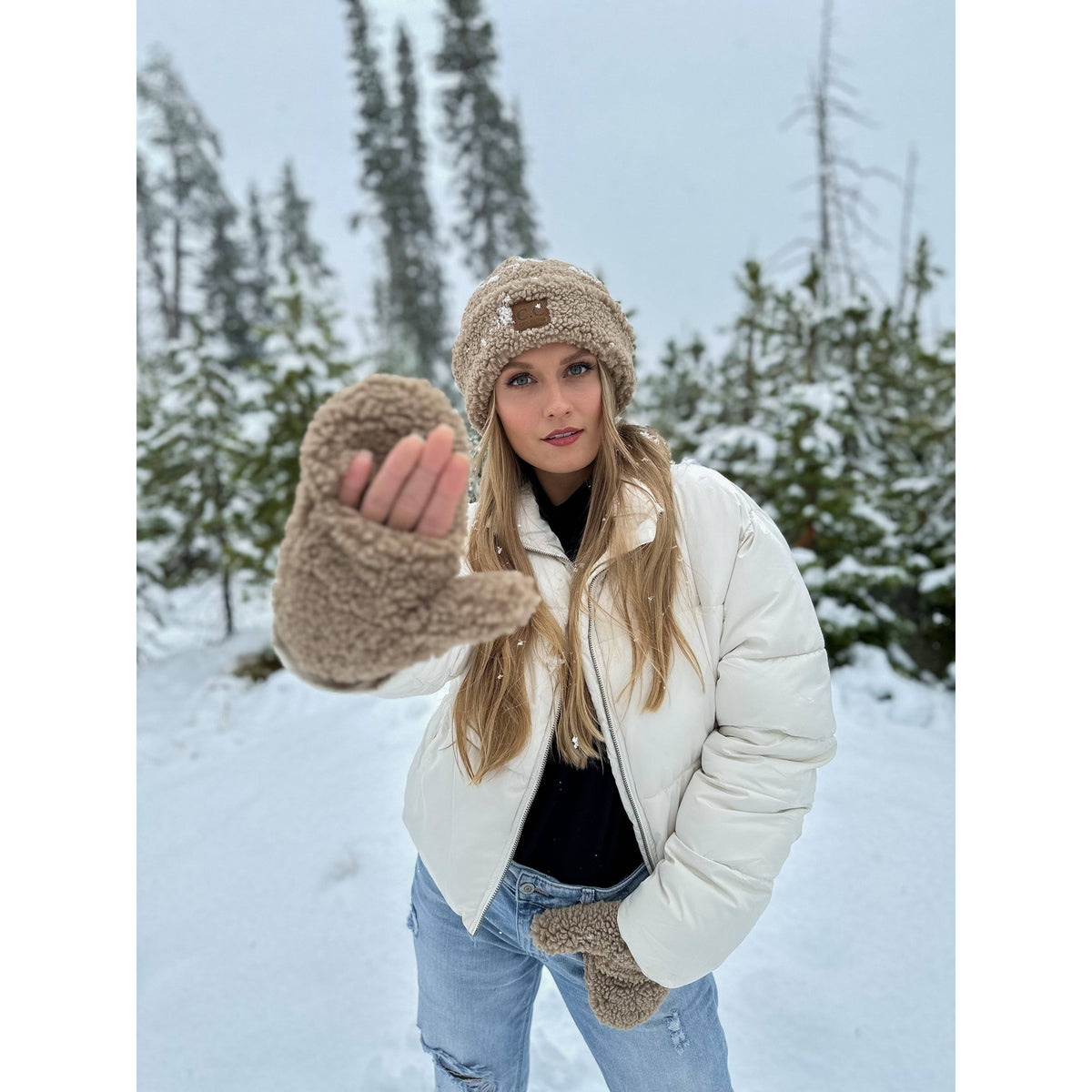 Fuzzy Lined Sherpa Convertible Women's Mittens: Ivory – Red Barn ...