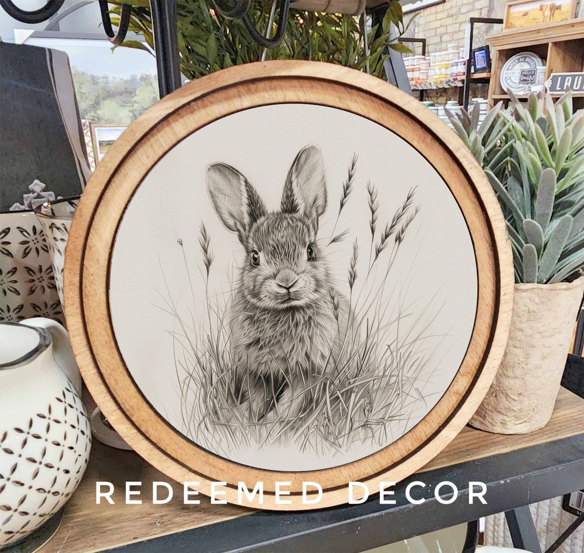 8" Round Bunny Sketch Art – Red Barn Company Store