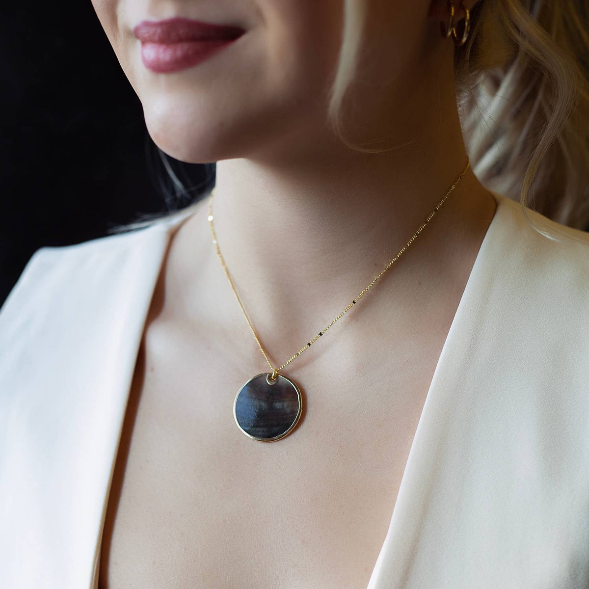 Intentions Necklace, Black Capiz Shell – Red Barn Company Store