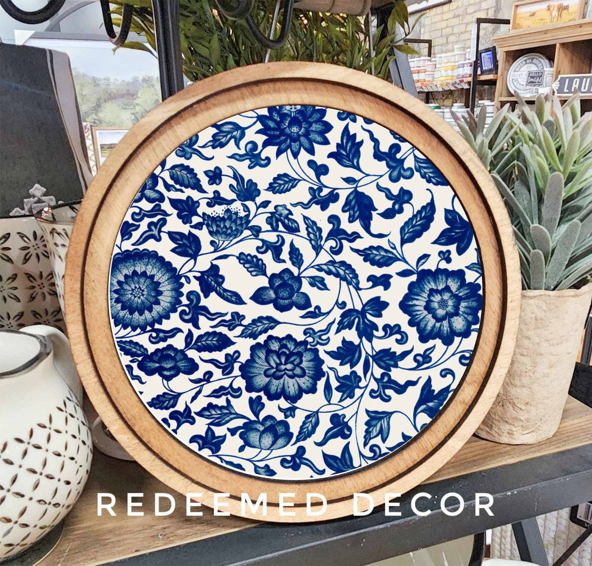 8" Round Blue Flower Pattern Art – Red Barn Company Store