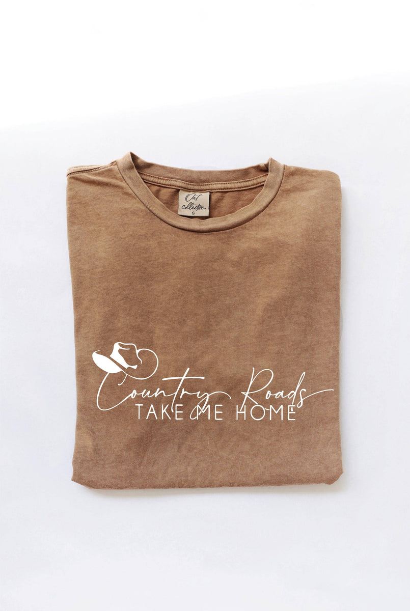 COUNTRY ROADS Mineral Washed Graphic Top: TOAST – Red Barn Company Store